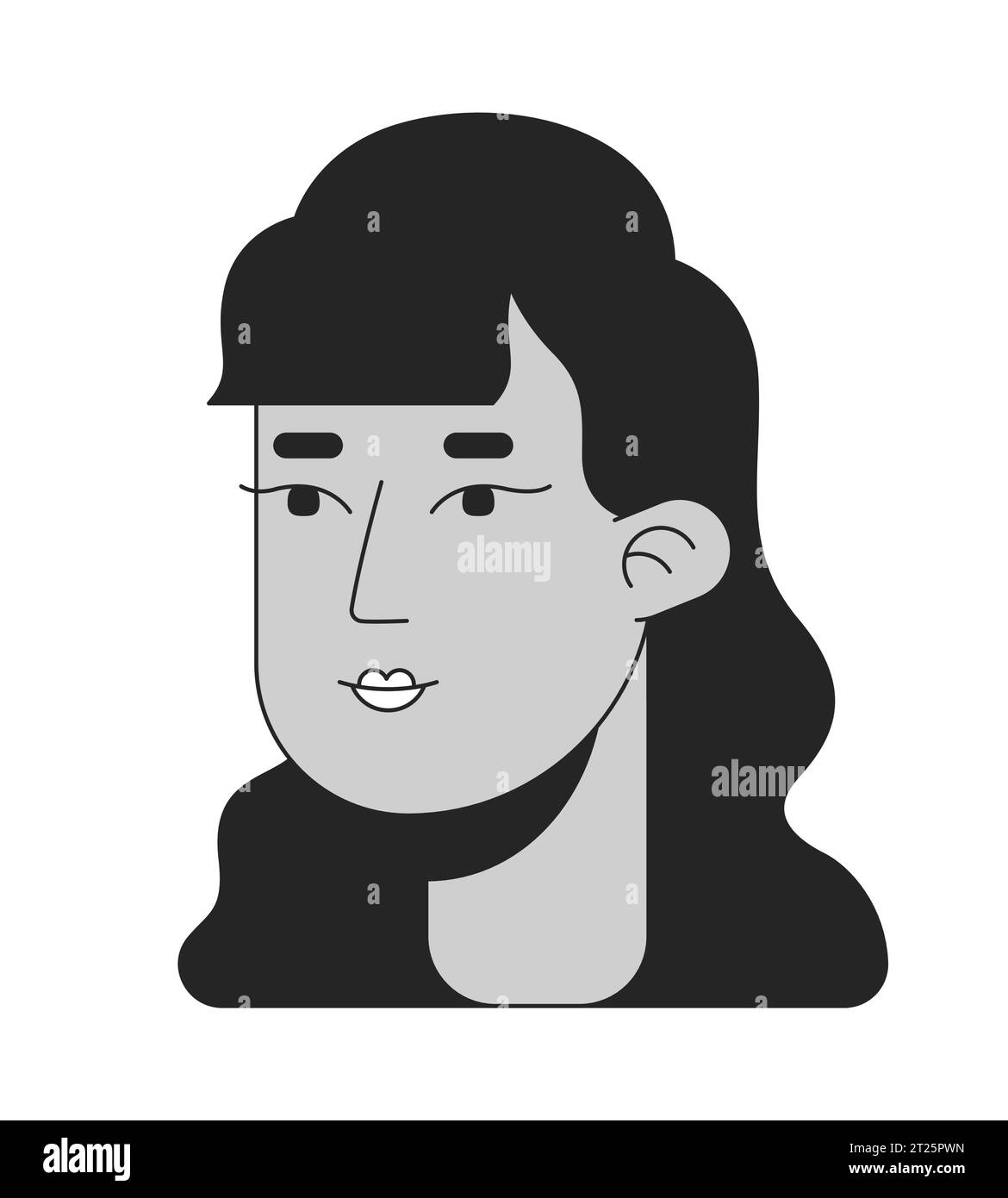 Casual indian lady with curly hair black and white 2D line cartoon ...
