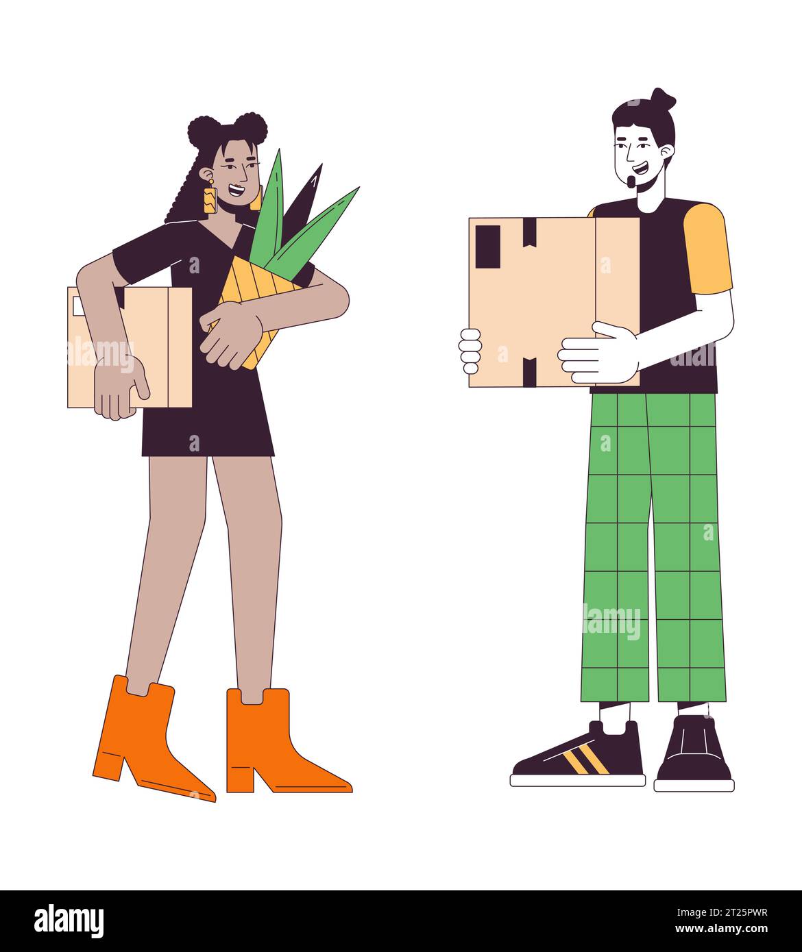 Excited moving in couple line cartoon flat illustration Stock Vector ...