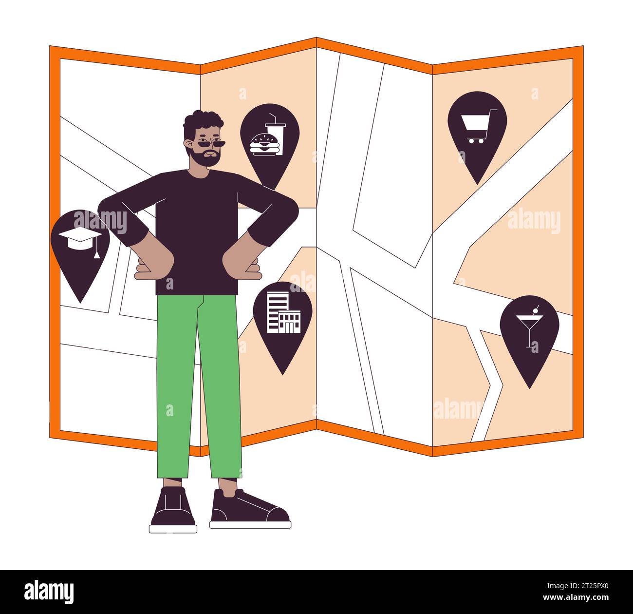New Neighborhood Exploration 2d Linear Illustration Concept Stock