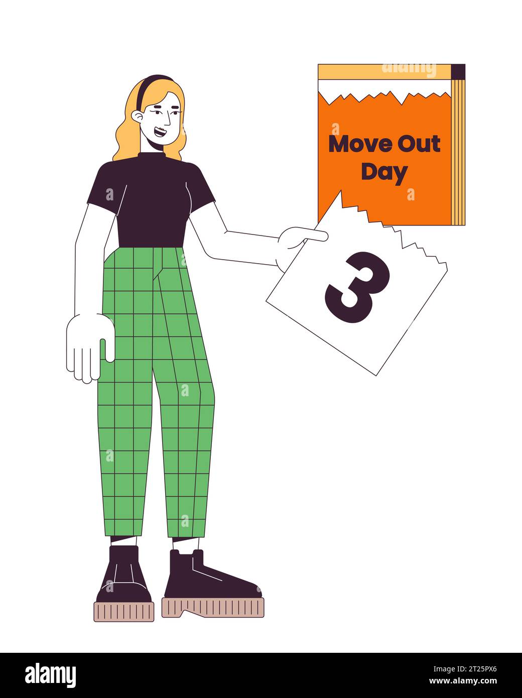 Moving out day calendar tear off line cartoon flat illustration Stock ...