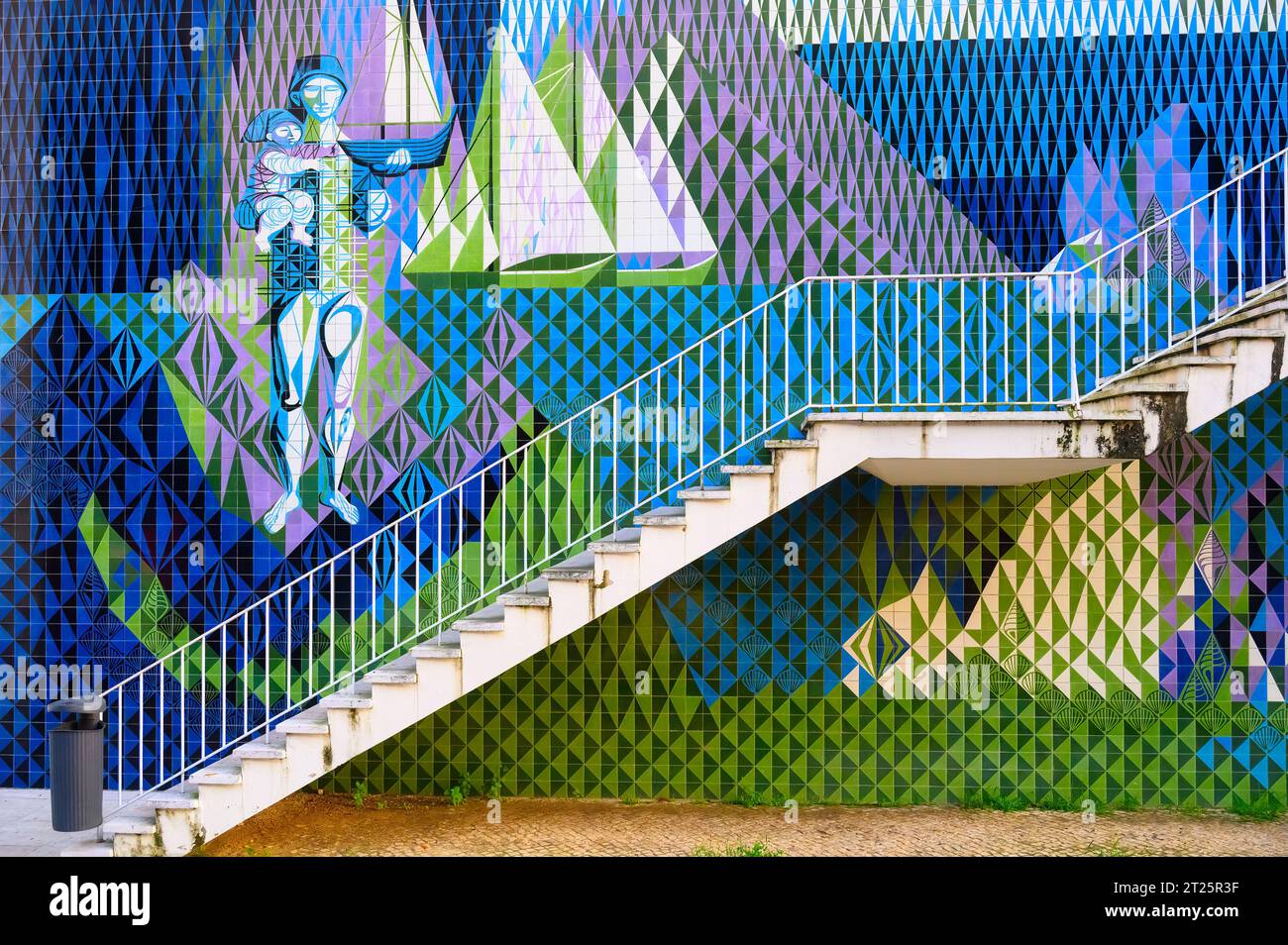 Lisbon, Portugal, urban art mural made with tile patterns. Ornaments of ...