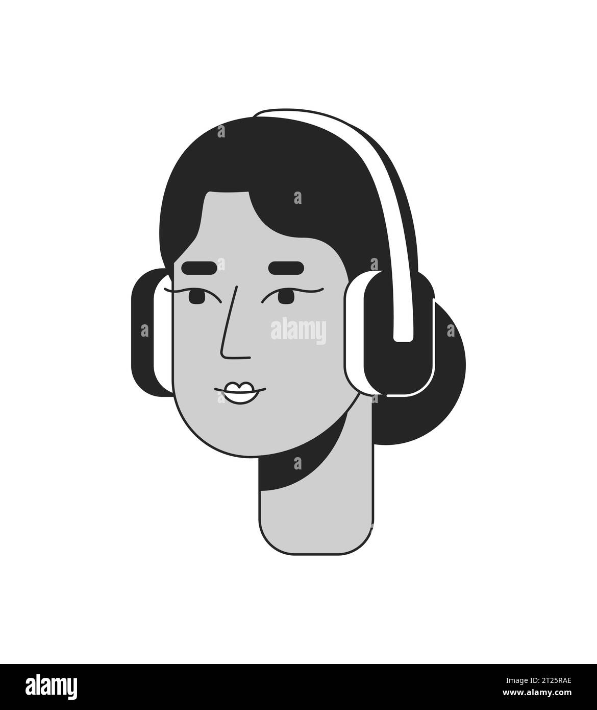 Middle eastern lady wearing headphones black and white 2D line cartoon ...