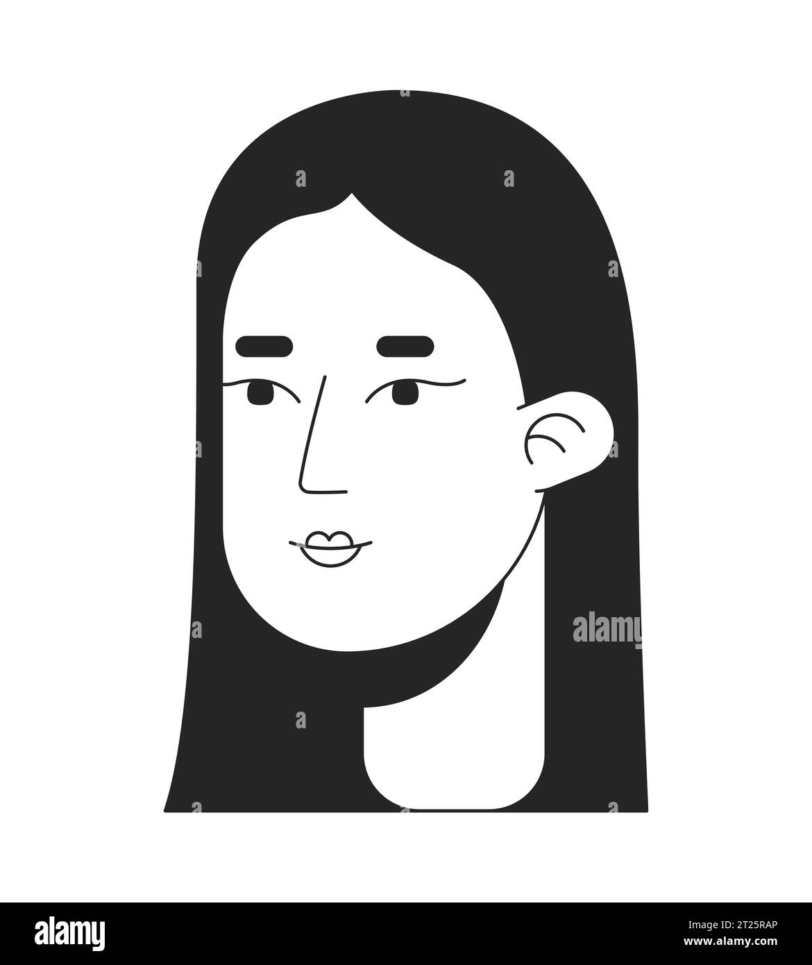 Asian Long Straight Haired Woman Black And White 2d Line Cartoon