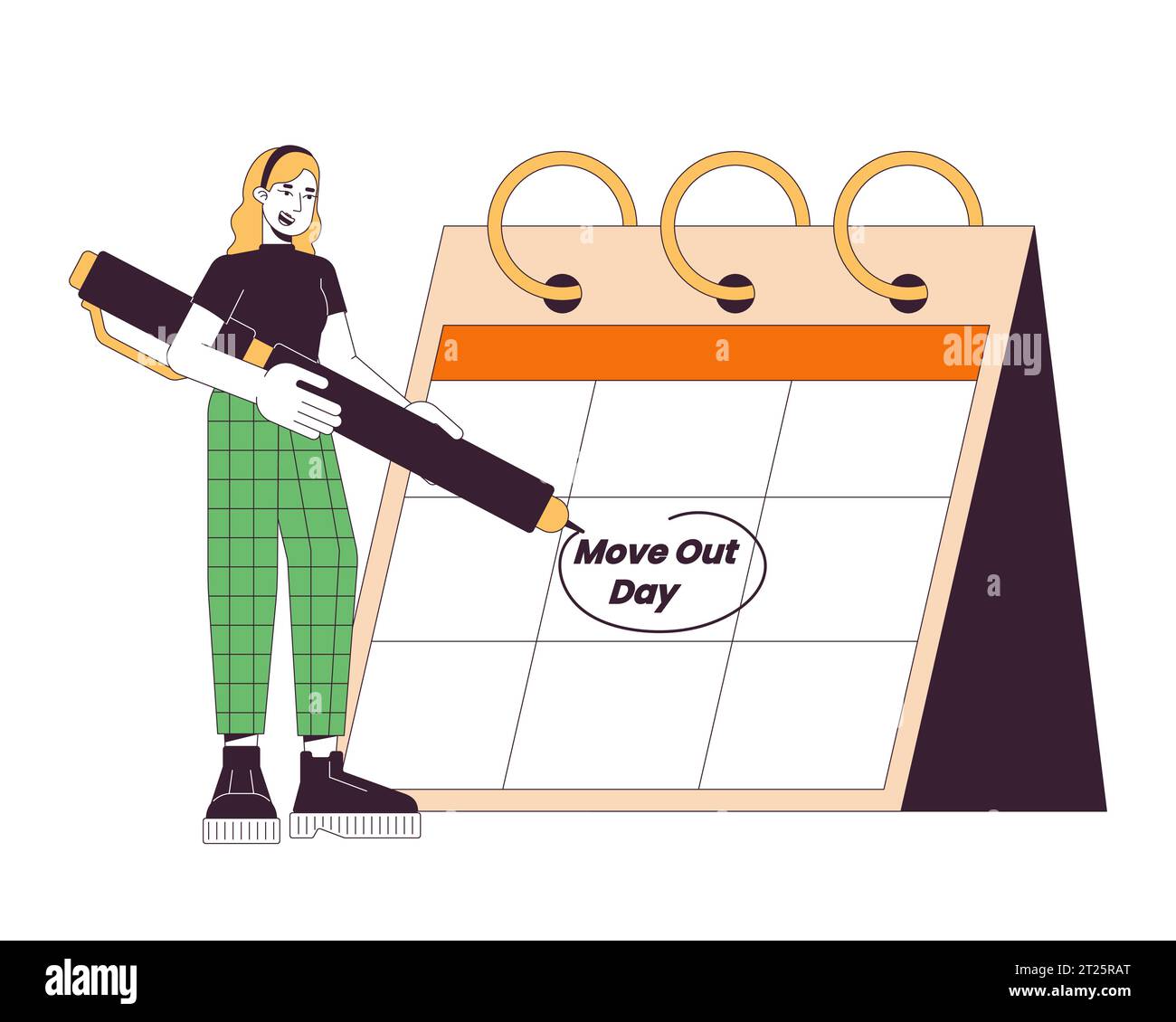 Moving day calendar date circled 2D linear illustration concept Stock ...