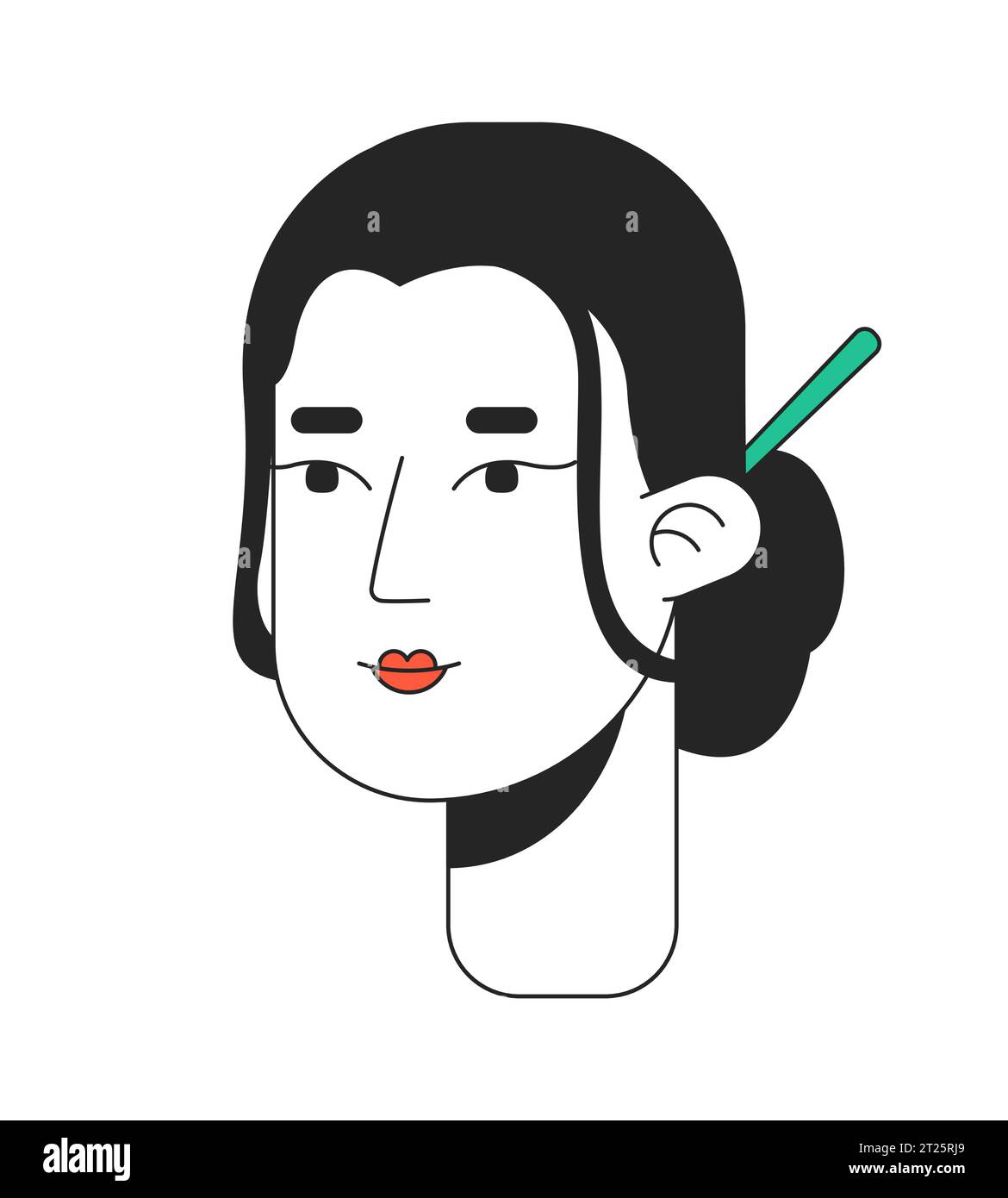 Traditional japanese woman kanzashi 2D linear cartoon character head ...