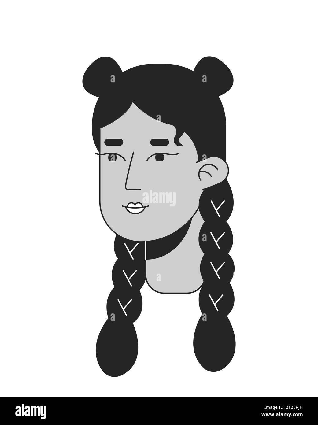 Beautiful Girl With Traditional Mexican Braids Black And White 2d Line