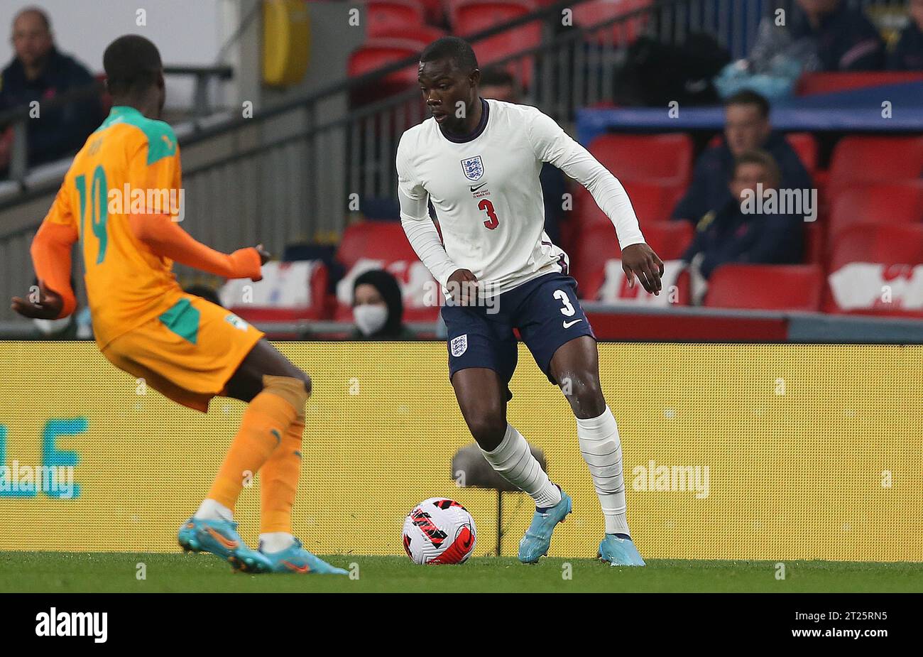 Tyrick Mitchell of England & Crystal Palace on the ball against Ivory ...