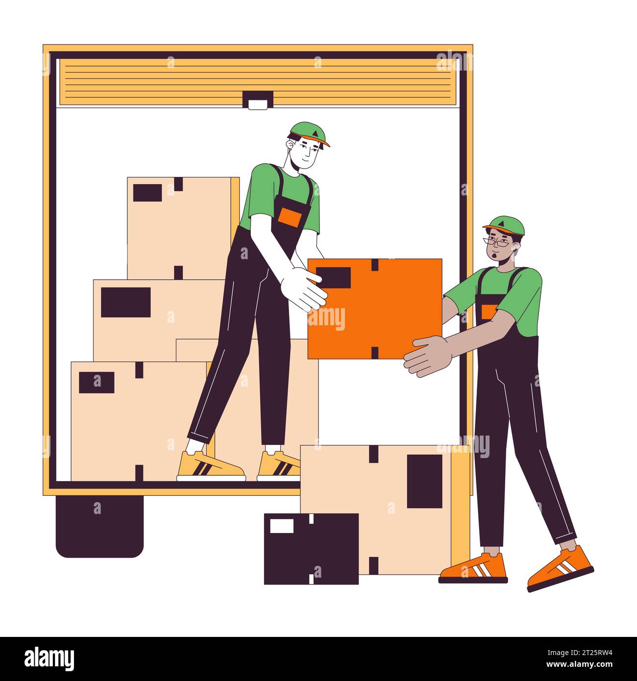 Professional movers line cartoon flat illustration Stock Vector Image ...