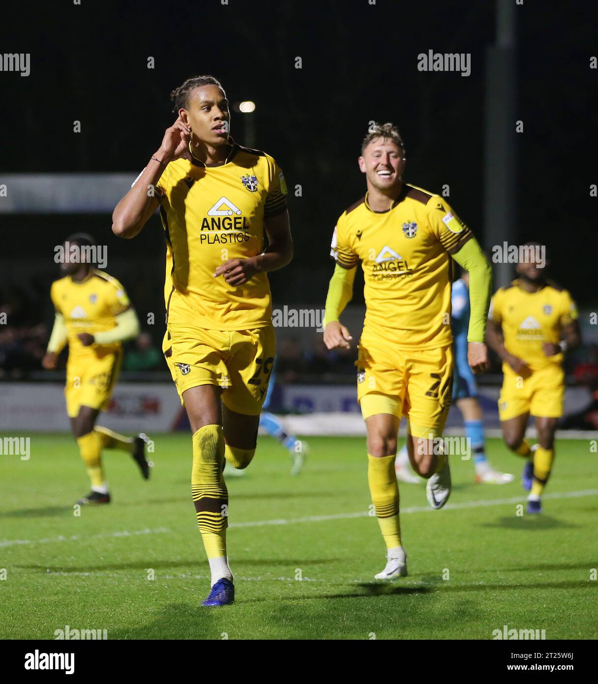 GOAL 3-0, Alistair Smith of Sutton United goal celebration after scoring to put Sutton United 3 ...