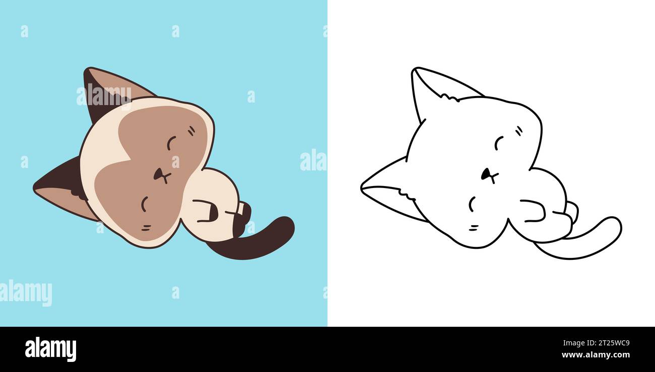 Cute Siamese Cat Clipart Illustration and Black and White. Kawaii Clip ...