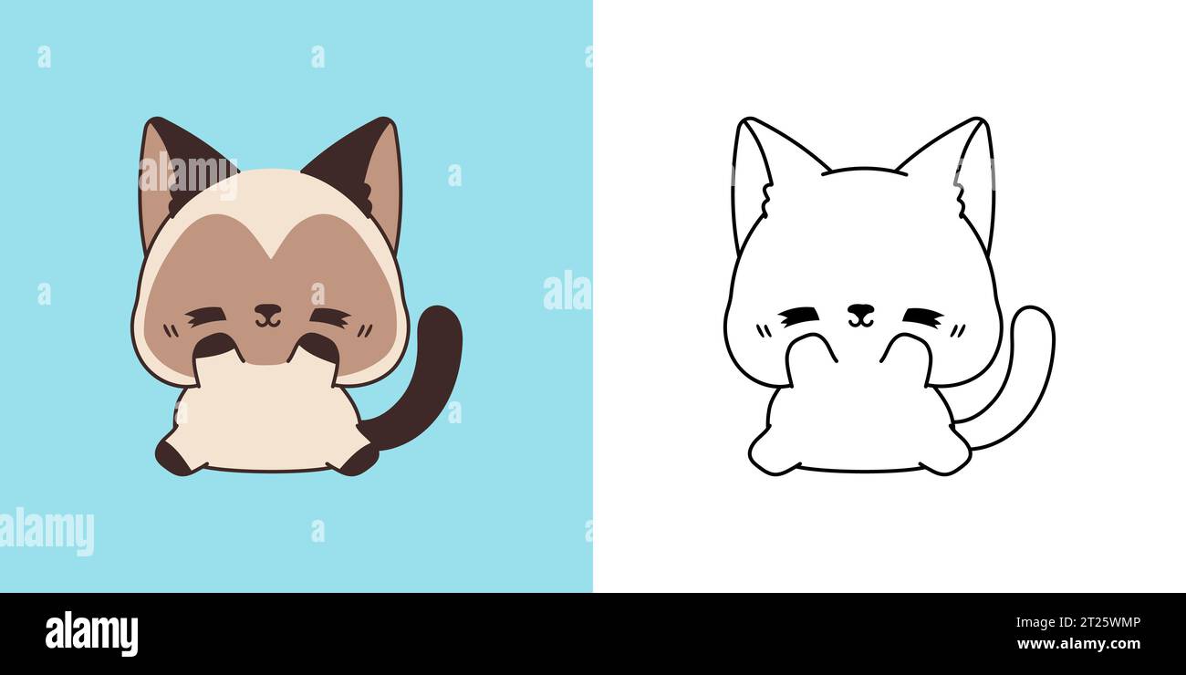 Cute Siamese Kitten Clipart for Coloring Page and Illustration. Happy ...
