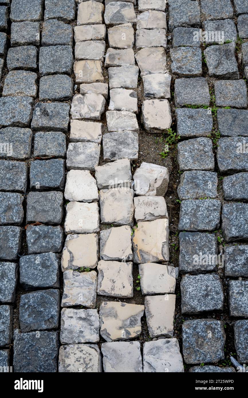 Stone paving background cobblestone pattern in Old Town, Evora ...