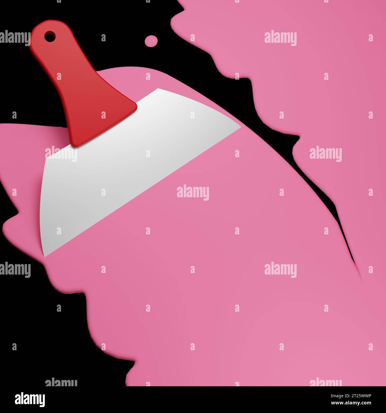 3D rendering of wide construction spatula aligns layer of pink putty ...
