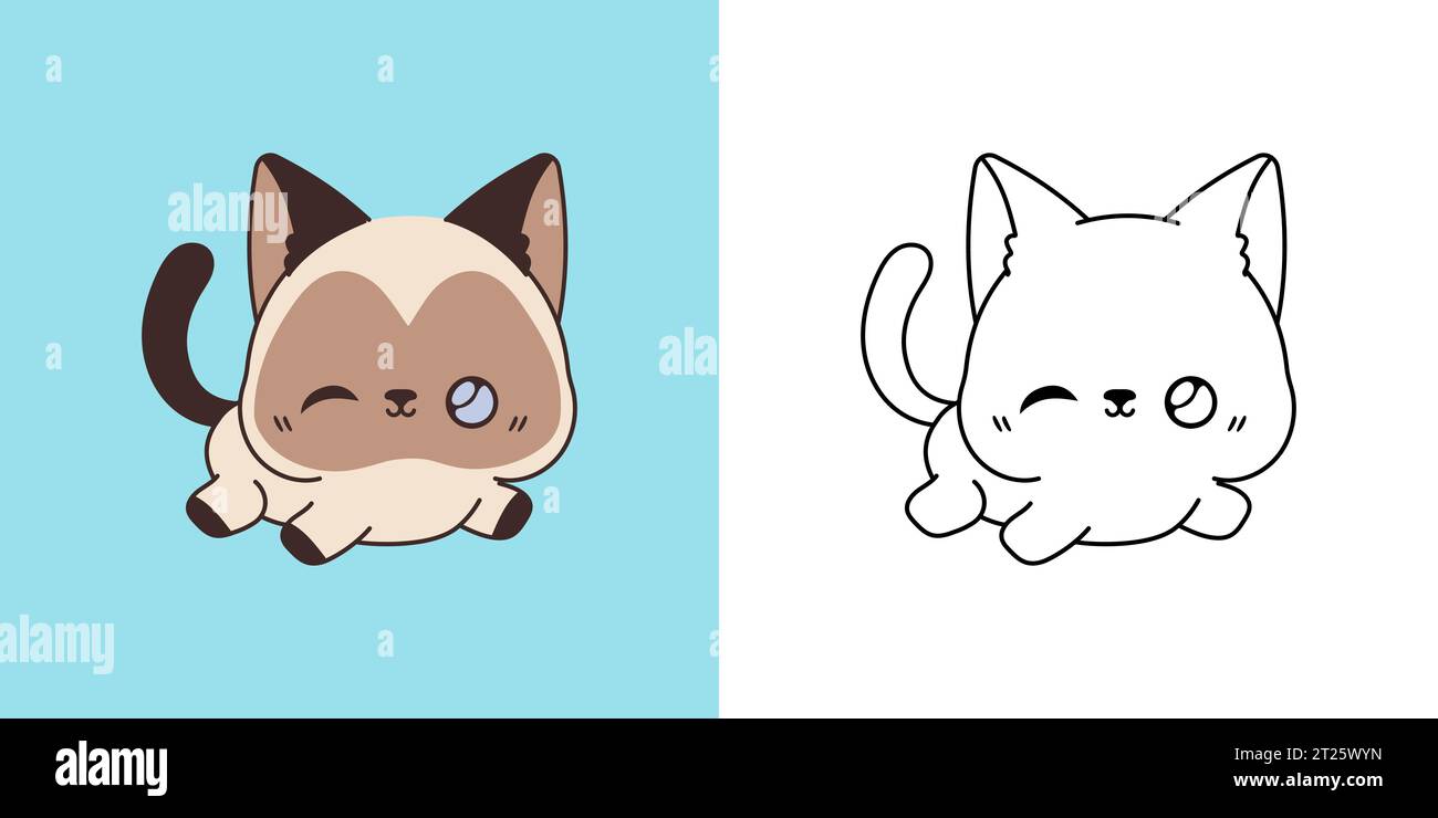 Kawaii Clipart Siamese Kitten Illustration and For Coloring Page. Funny ...