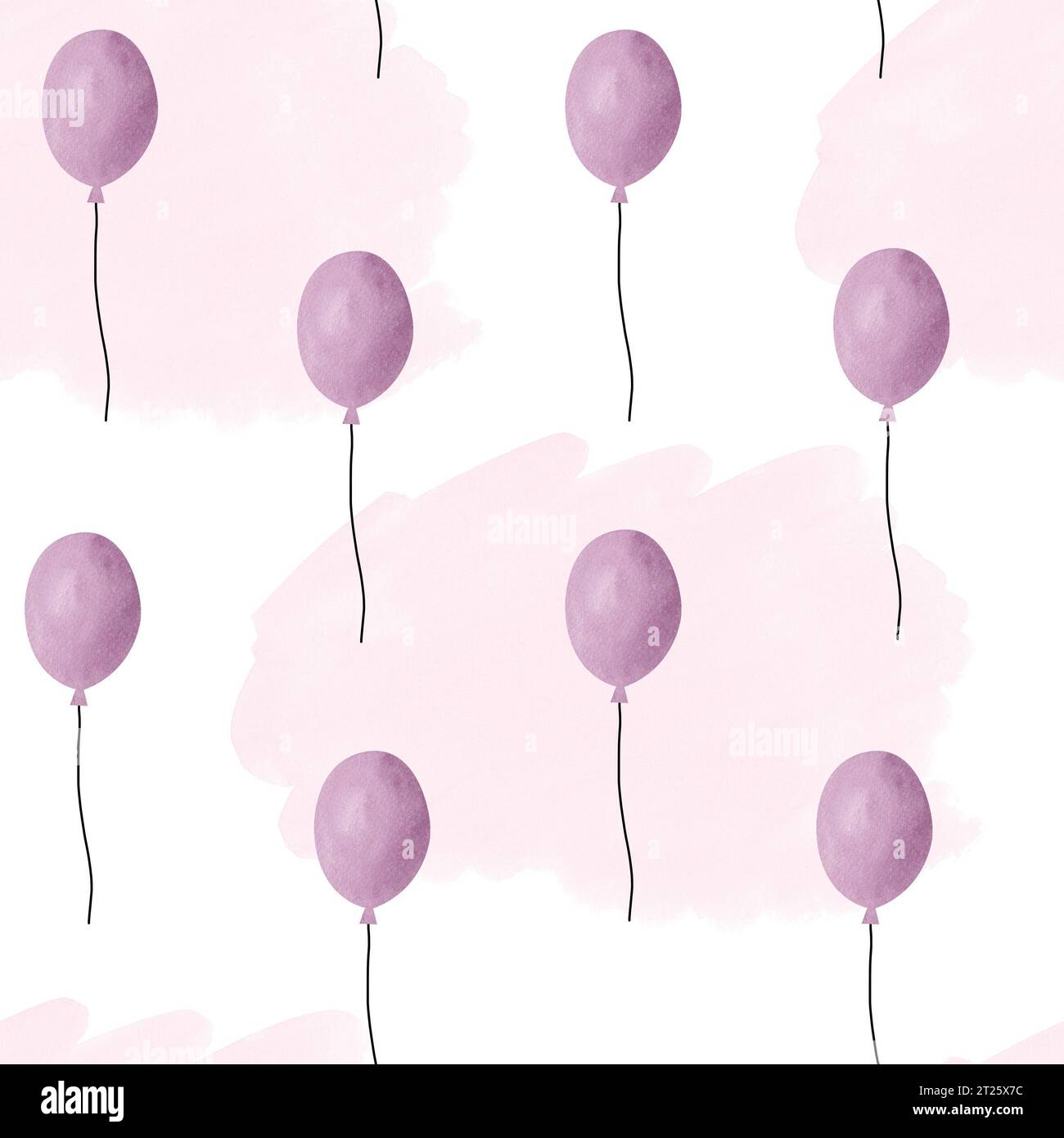 Cute watercolor seamless pattern with purple balloons. Hand drawn ...