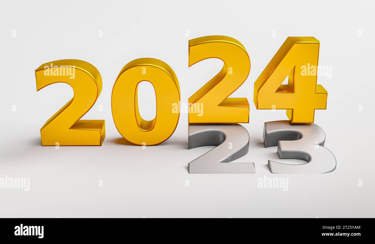 New year 2024 holiday concept. The number 2024 lies at 2023. 3d ...