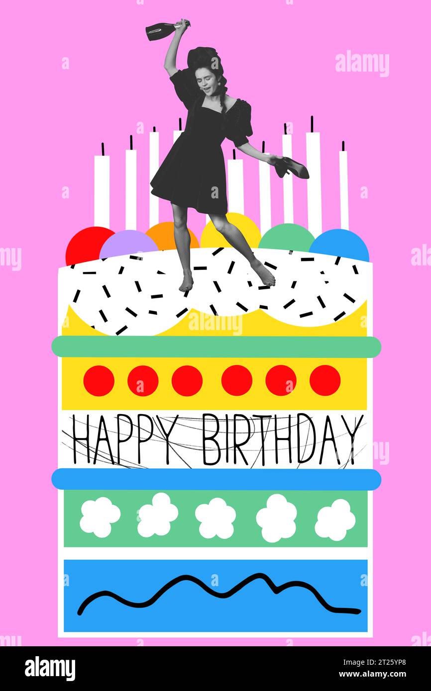 Elegant,. drunk, stylish woman in black dress celebrating birthday ...