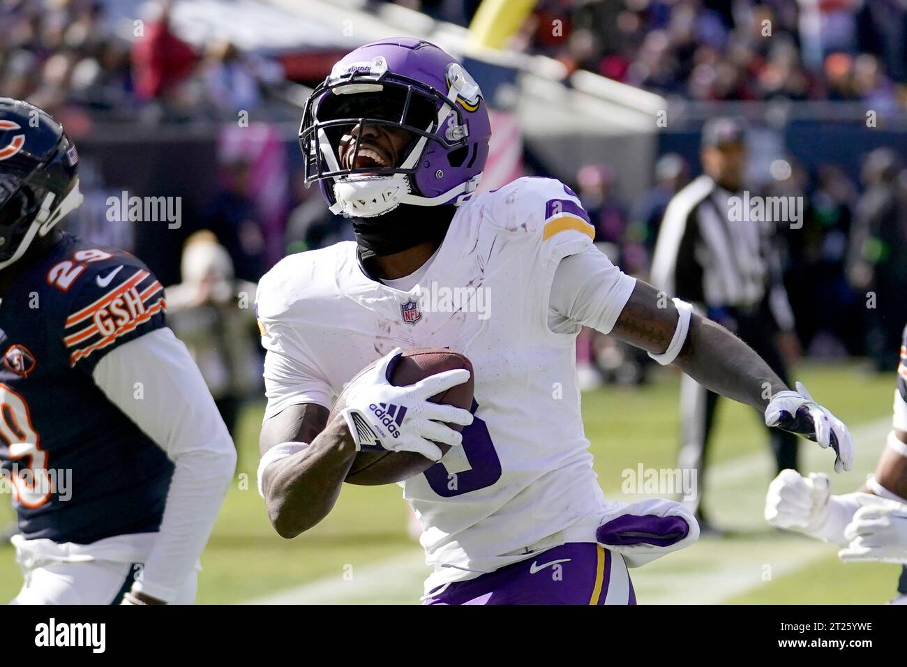 Minnesota Vikings wide receiver Jordan Addison celebrates his 10-yard ...