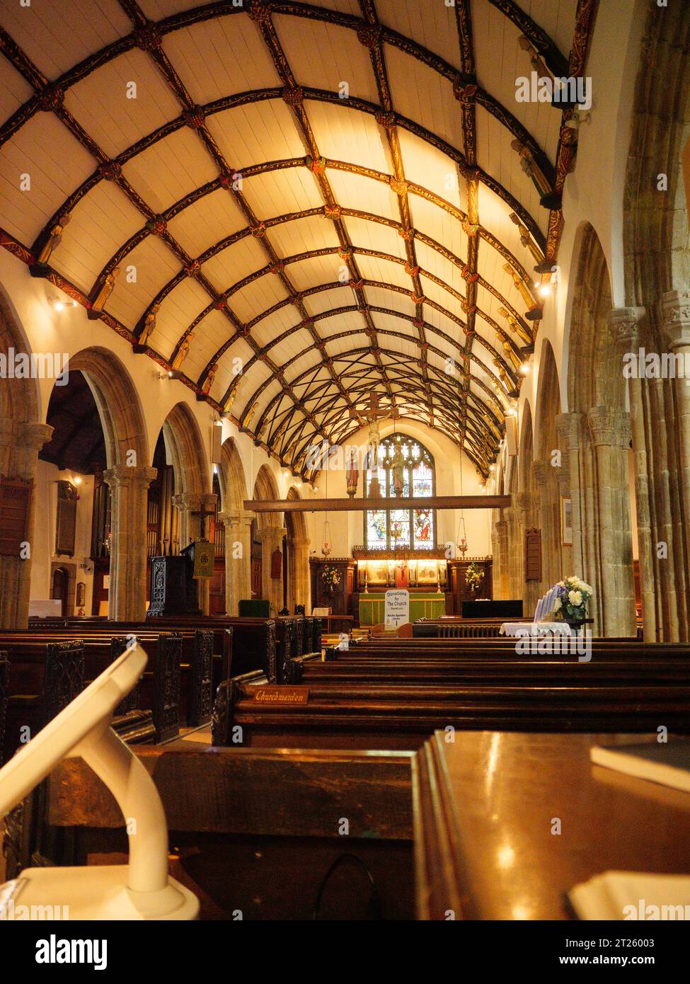 Interior view of gothic church in St Ives in Cornwall England with ...