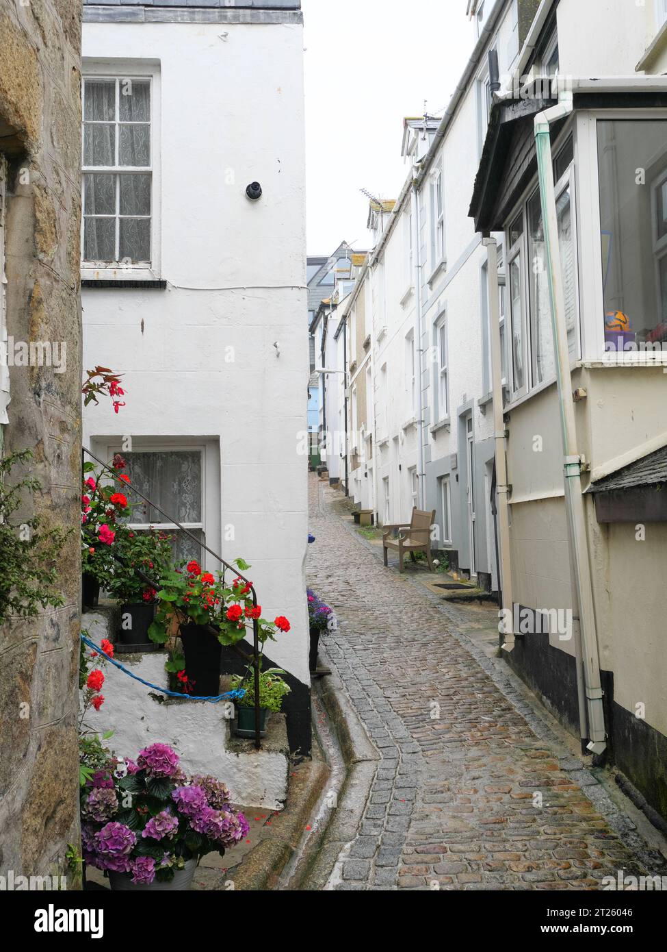 Narrow alleys in the old town of St Ives in Cornwall England Stock ...