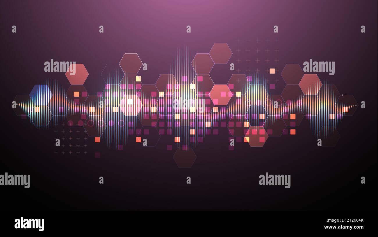 Sound wave with glowing hexagones. Dynamic vibration wallpaper ...