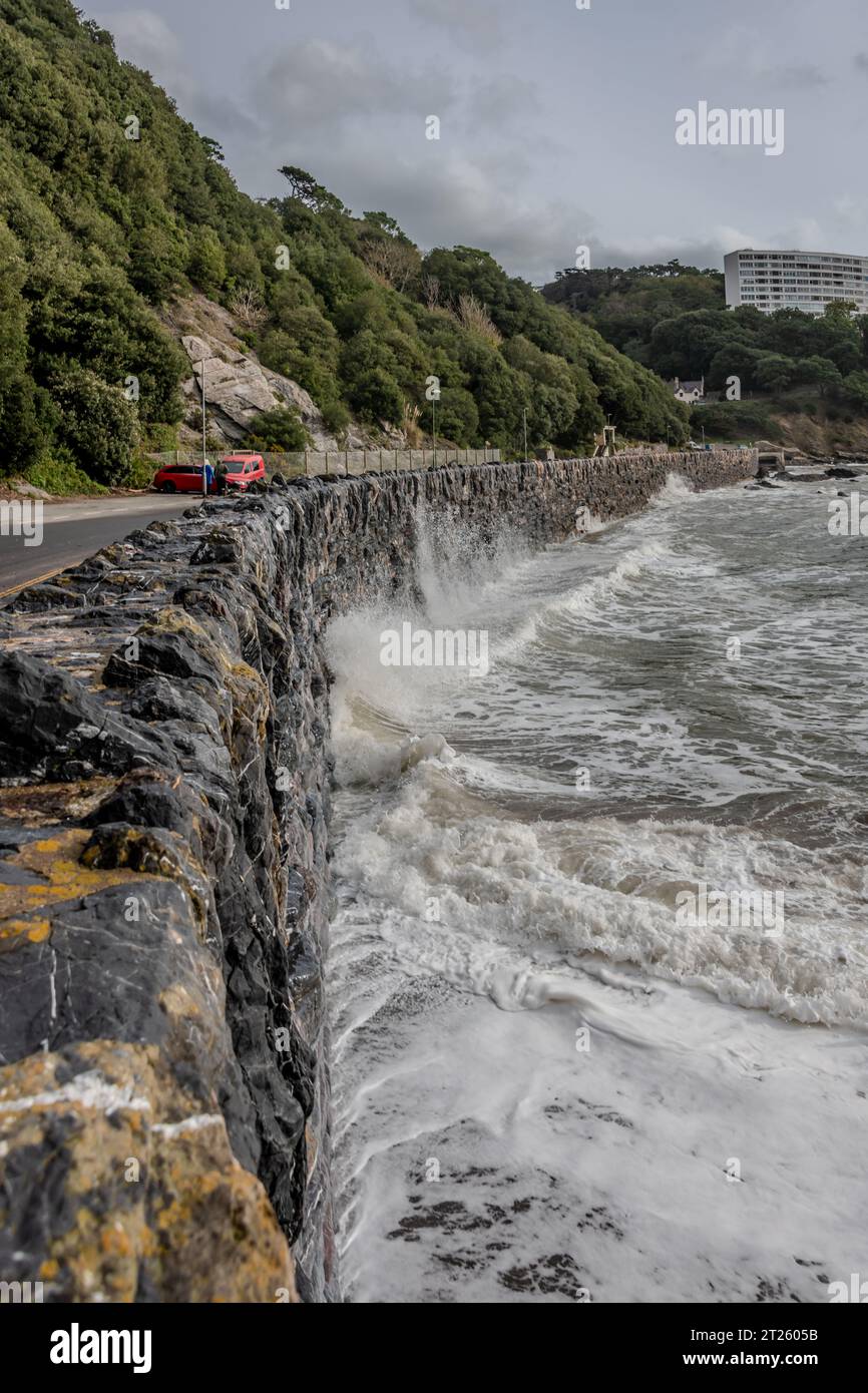 Torquay, UK. 17th Oct, 2023. Storm waves crash at Meadfoot Beach in ...