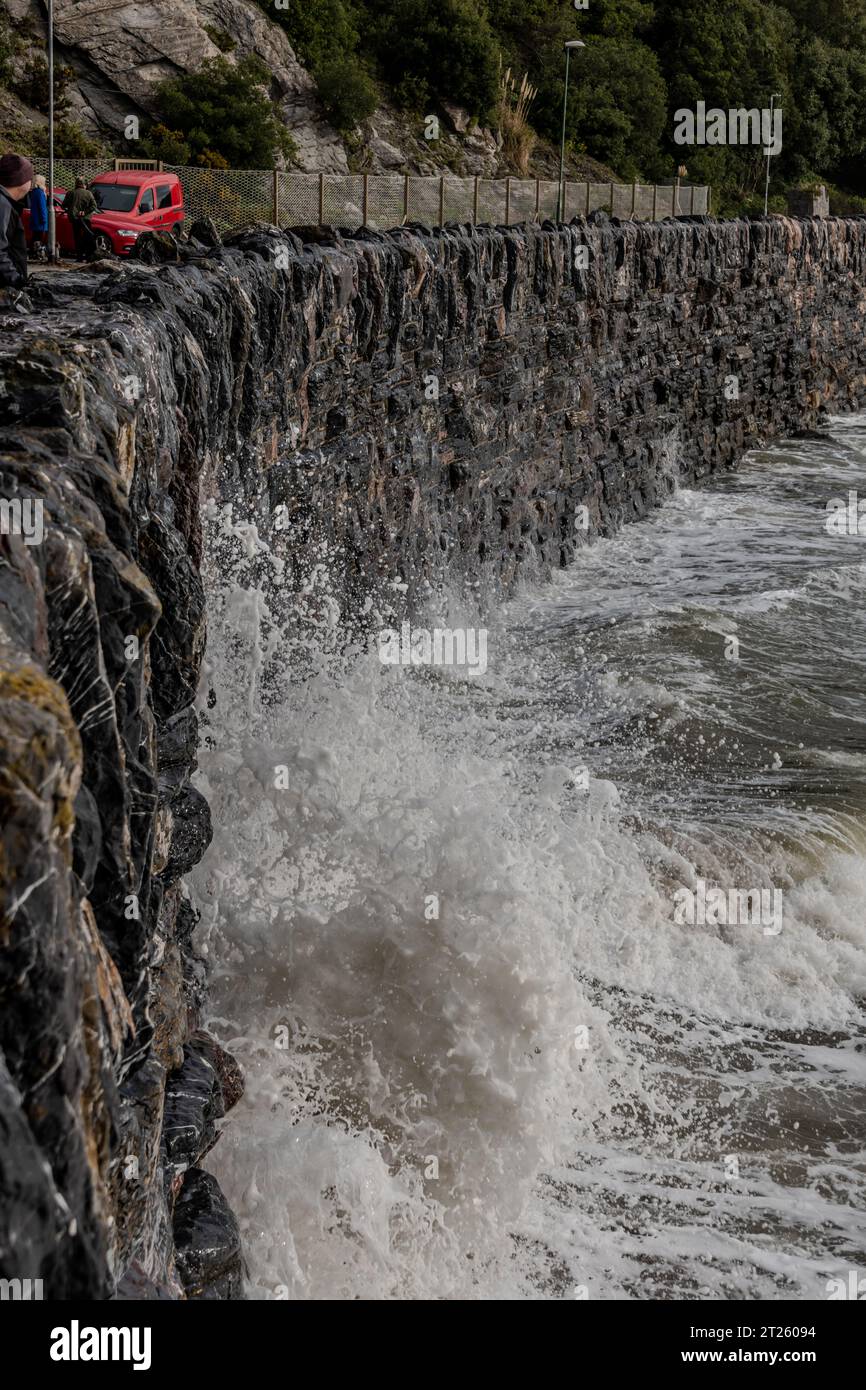 Torquay, UK. 17th Oct, 2023. Storm waves crash at Meadfoot Beach in ...