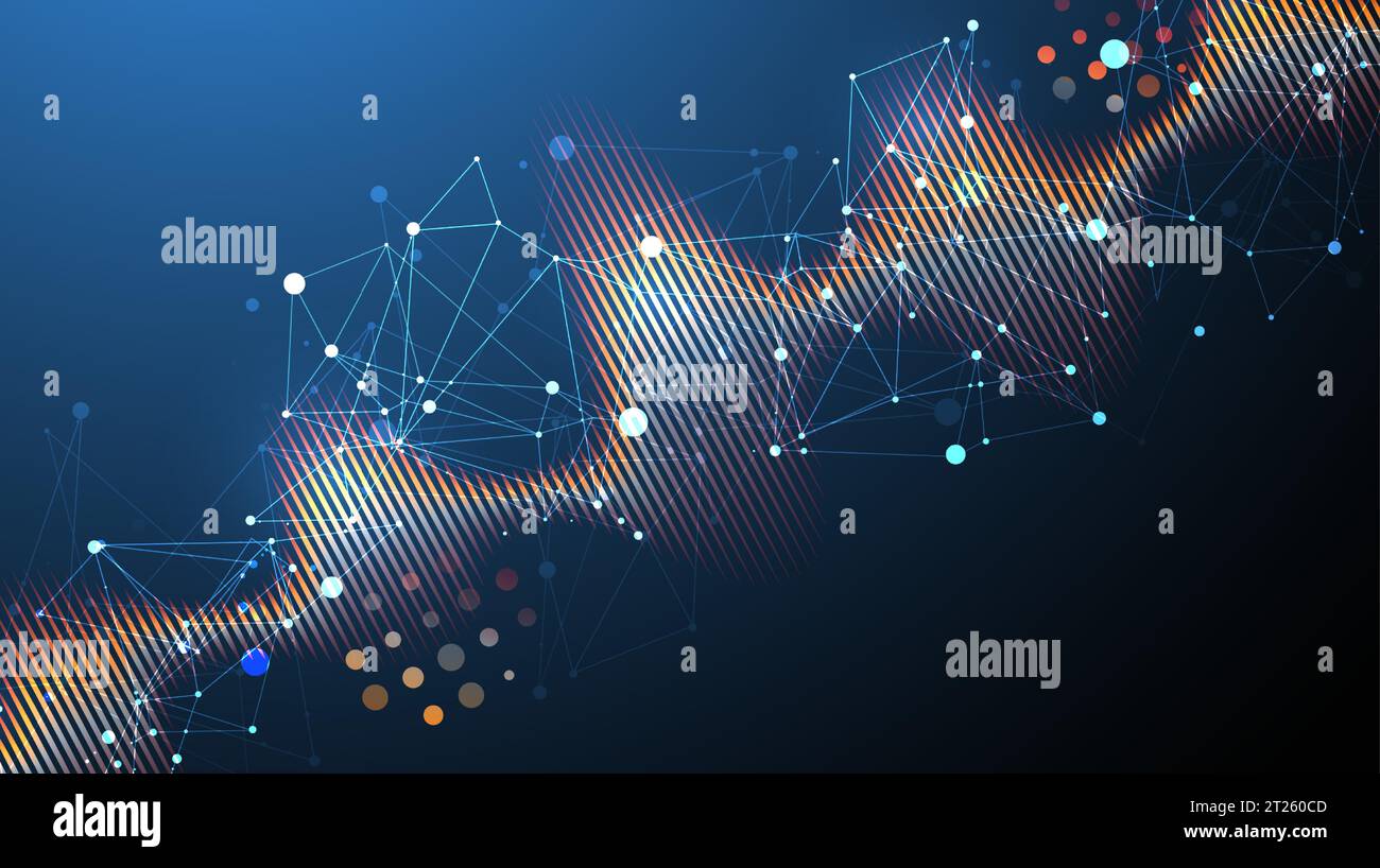 Sound wave with plexus effect. Dynamic vibration wallpaper. Frequency pulse modulation vector ...