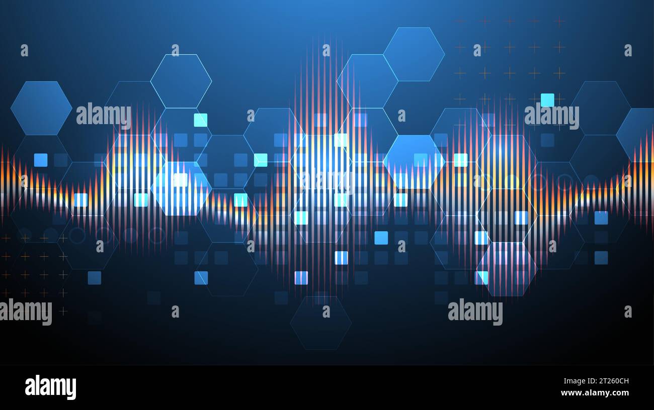 Sound wave with glowing hexagones. Dynamic vibration wallpaper ...