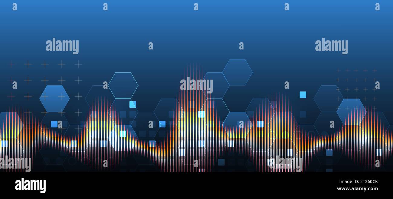 Sound wave with glowing hexagones. Dynamic vibration wallpaper ...