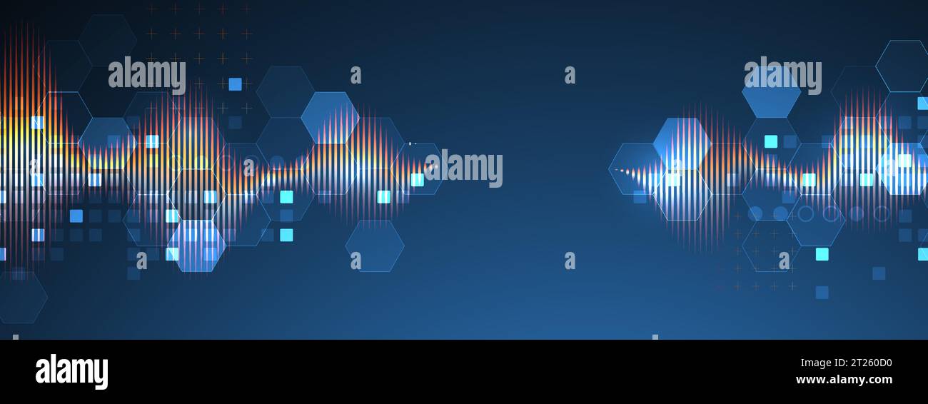 Sound wave with glowing hexagones. Dynamic vibration wallpaper ...