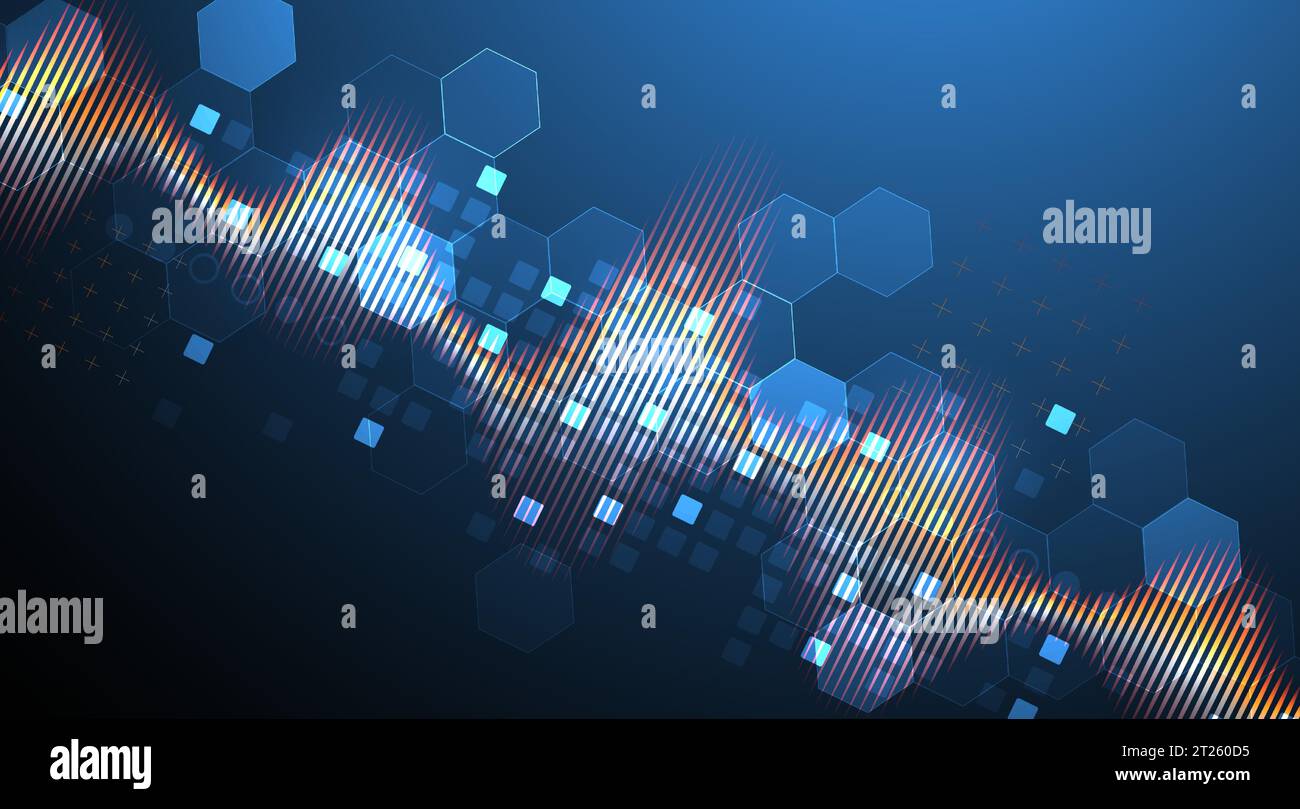 Sound wave with glowing hexagones. Dynamic vibration wallpaper ...