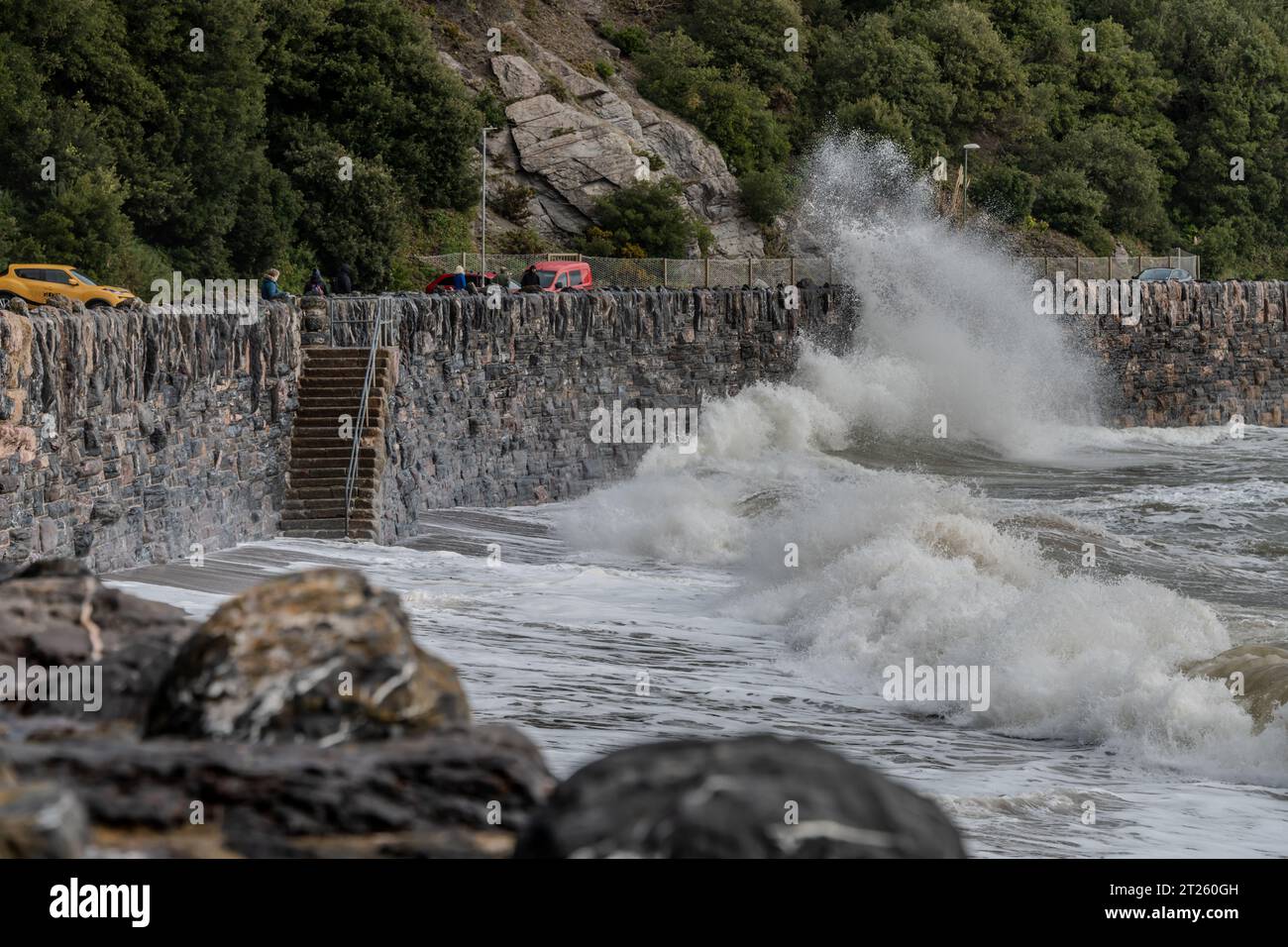 Torquay, UK. 17th Oct, 2023. Storm waves crash at Meadfoot Beach in ...