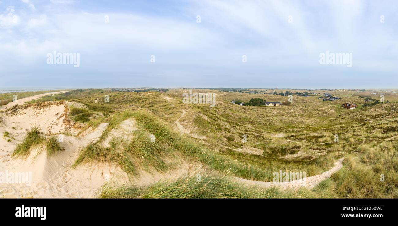 Panorama of dunes, summer house area and village of Sønderho, Fanø ...