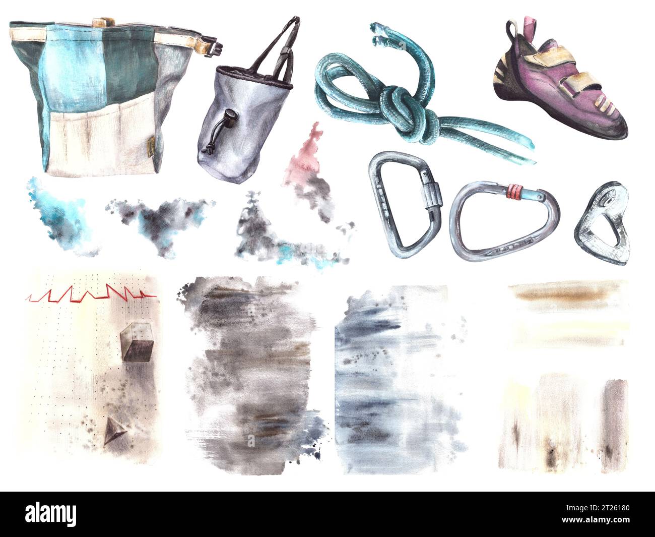 Climbing, bouldering equipment set. Sport shoe, bouldering walls ...