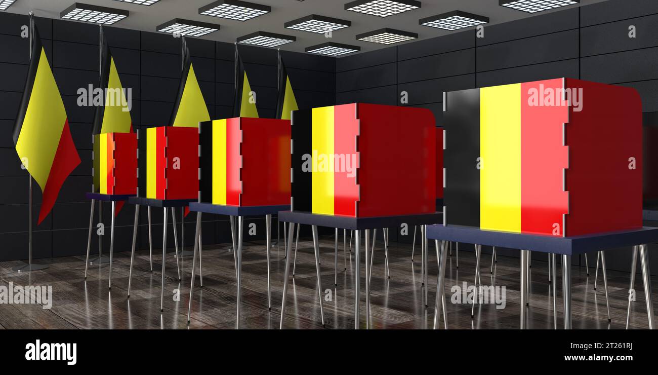Belgium - voting booths and national flags in polling station ...