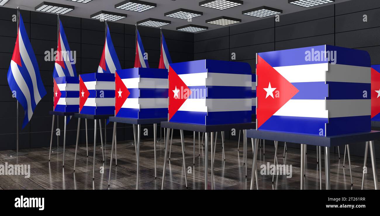 Cuba - voting booths and national flags in polling station - election ...