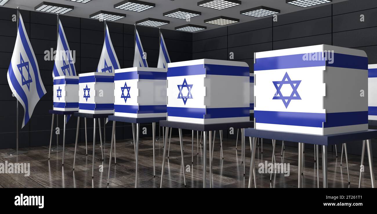 Israel - voting booths and national flags in polling station - election ...