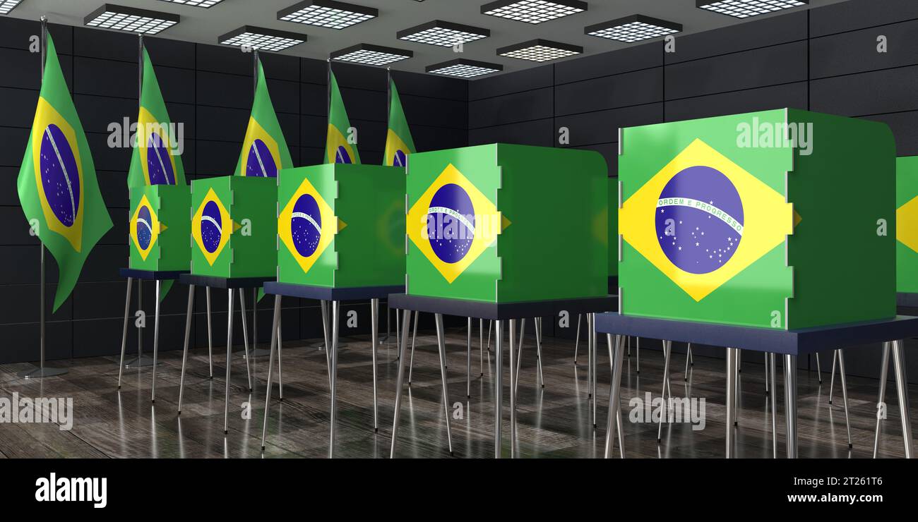 Brazil - voting booths and national flags in polling station - election ...
