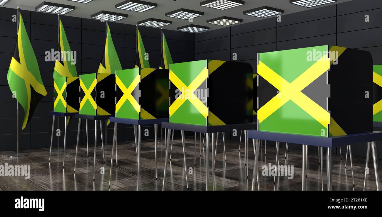 Jamaica - voting booths and national flags in polling station ...