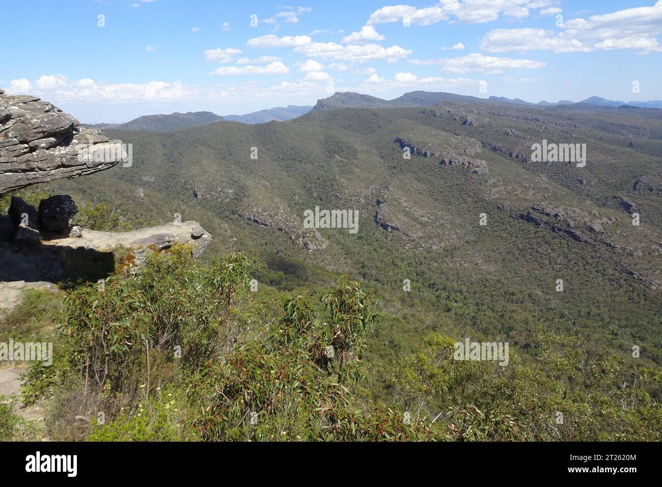 Rock formations known as the Balconies at Reed Lookout in the Grampians ...