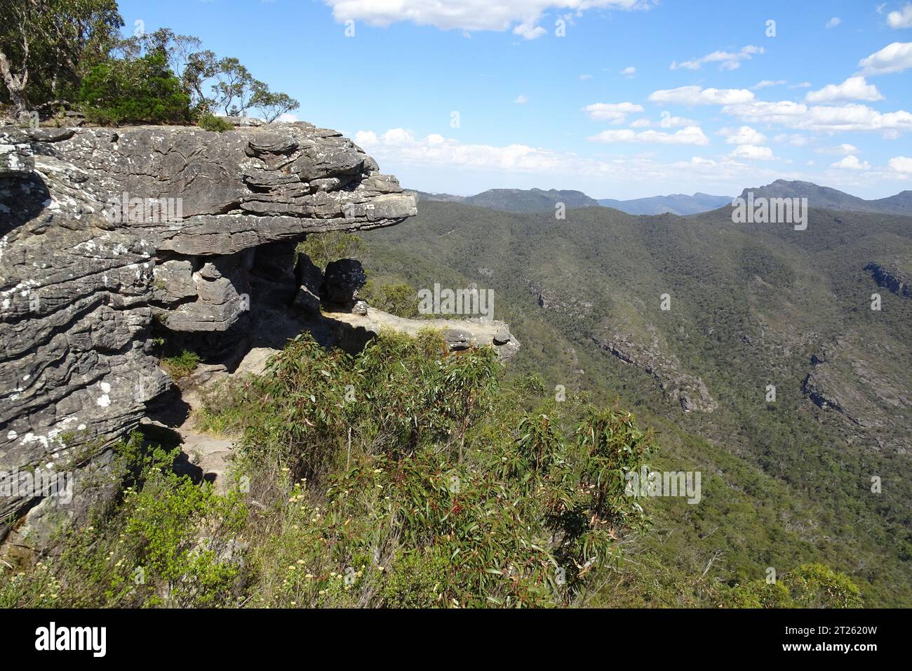 Rock formations known as the Balconies at Reed Lookout in the Grampians ...