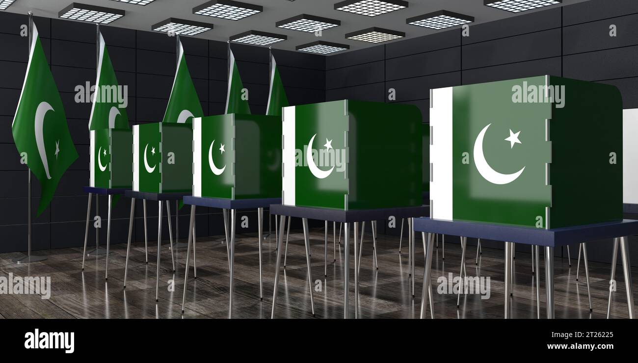 Pakistan - voting booths and national flags in polling station ...