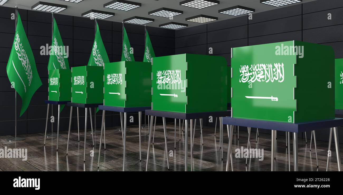 Saudi Arabia - voting booths and national flags in polling station ...