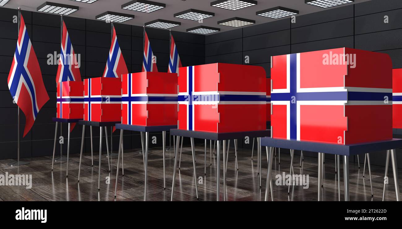 Norway - voting booths and national flags in polling station - election ...