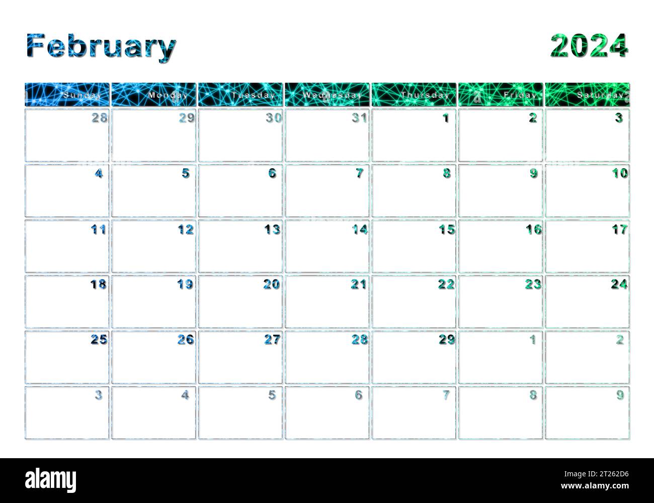 February 2024 calendar, week start Sunday, modern design Stock Photo ...