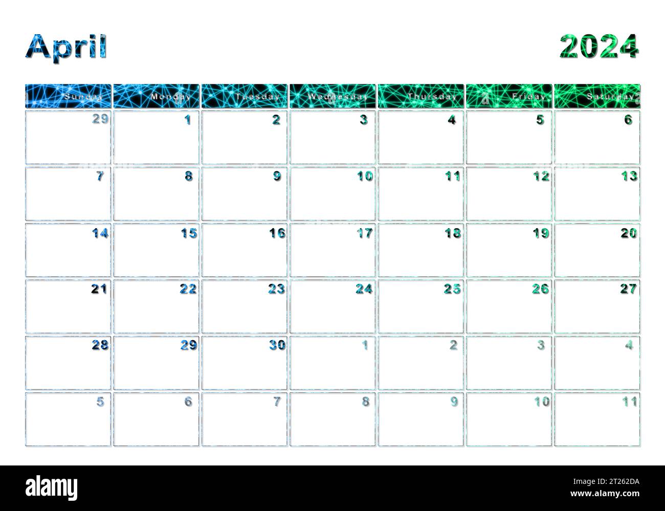 April 2024 calendar, week start Sunday, modern design Stock Photo - Alamy