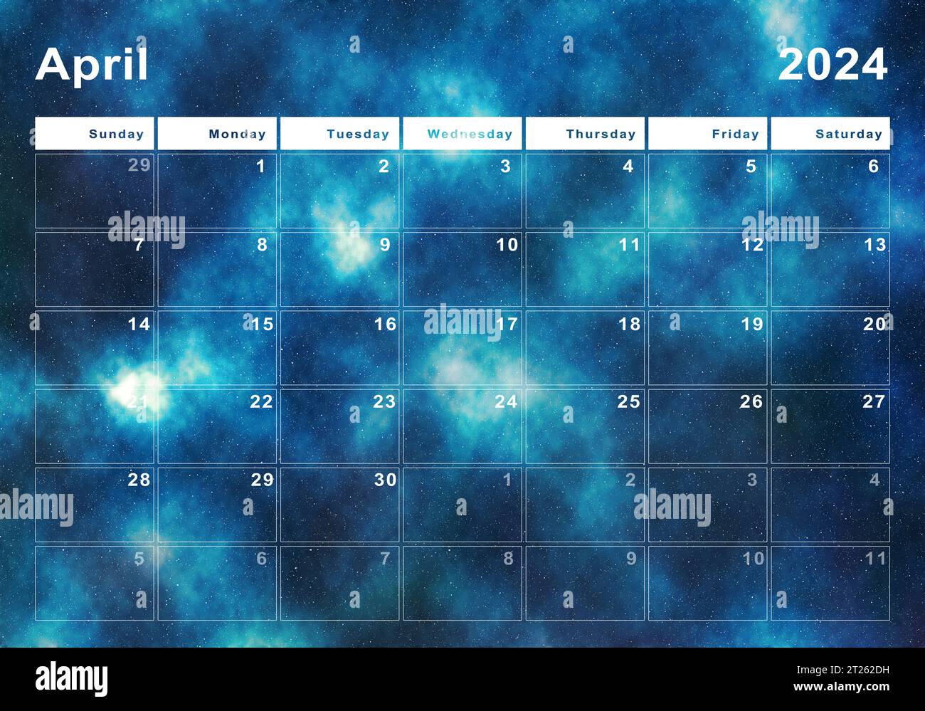 April 2024 calendar, week start Sunday, modern design Stock Photo - Alamy
