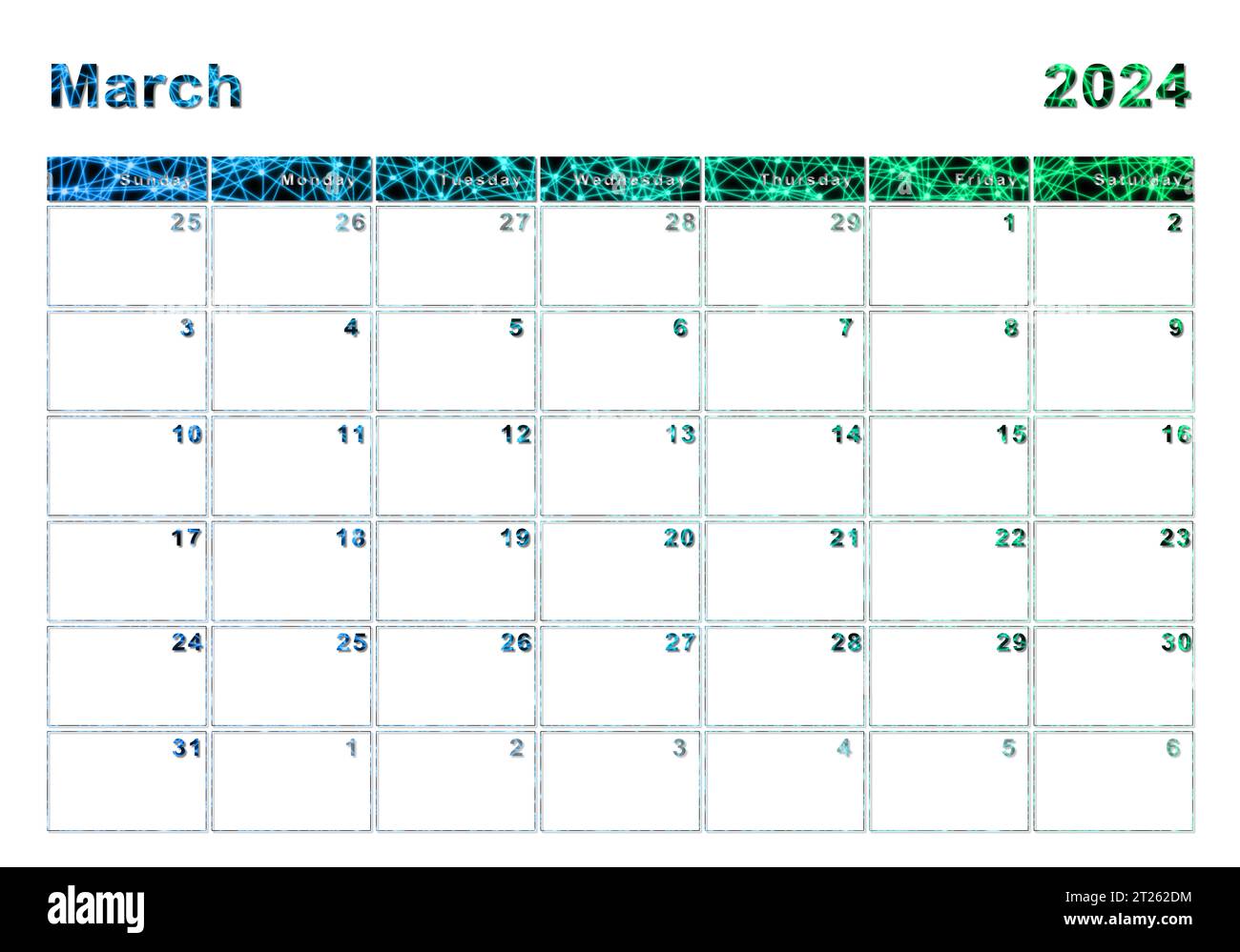 March 2024 calendar, week start Sunday, modern design Stock Photo - Alamy