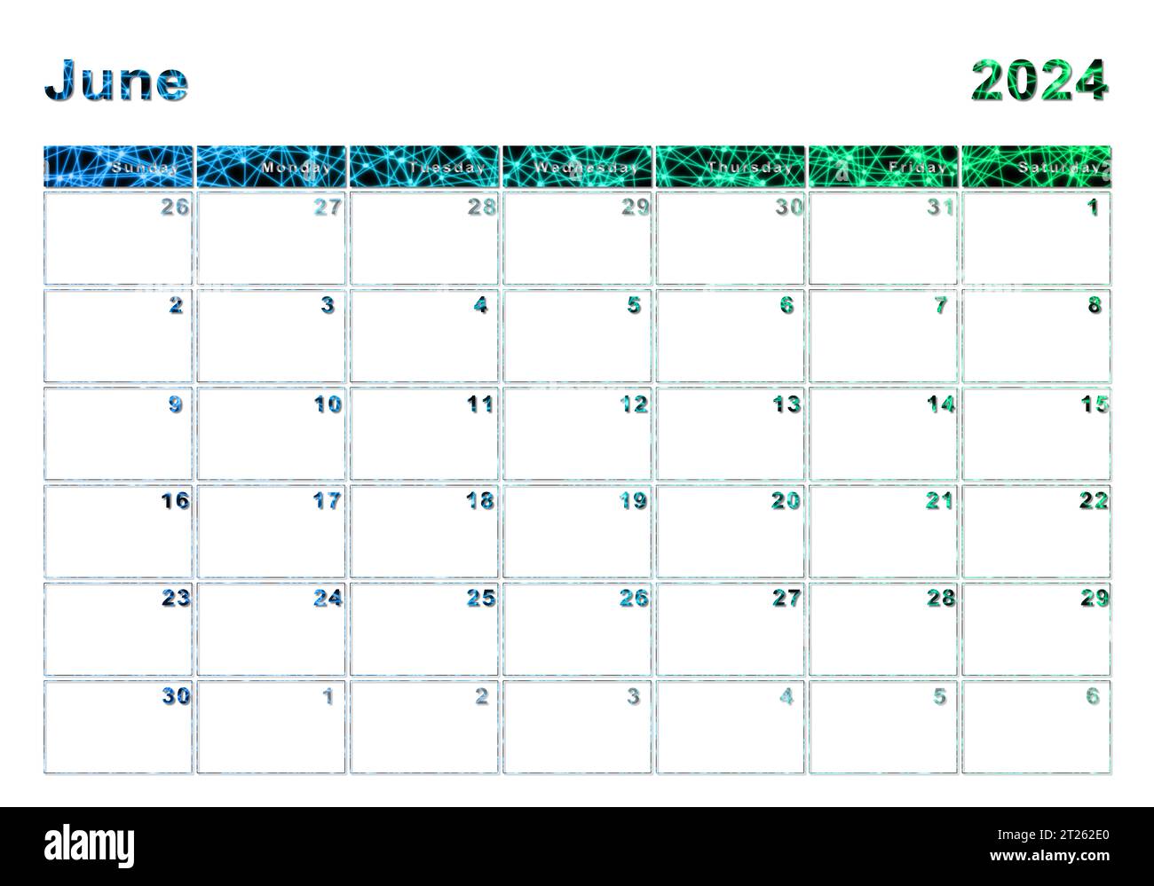 June 2024 calendar, week start Sunday, modern design Stock Photo - Alamy